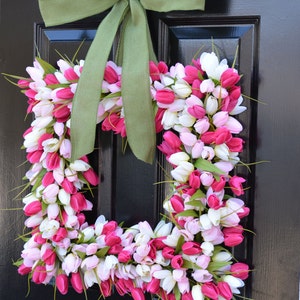 Pink Tulip Square Spring Wreath- Door Wreath- Easter Wreath- Tulip ...