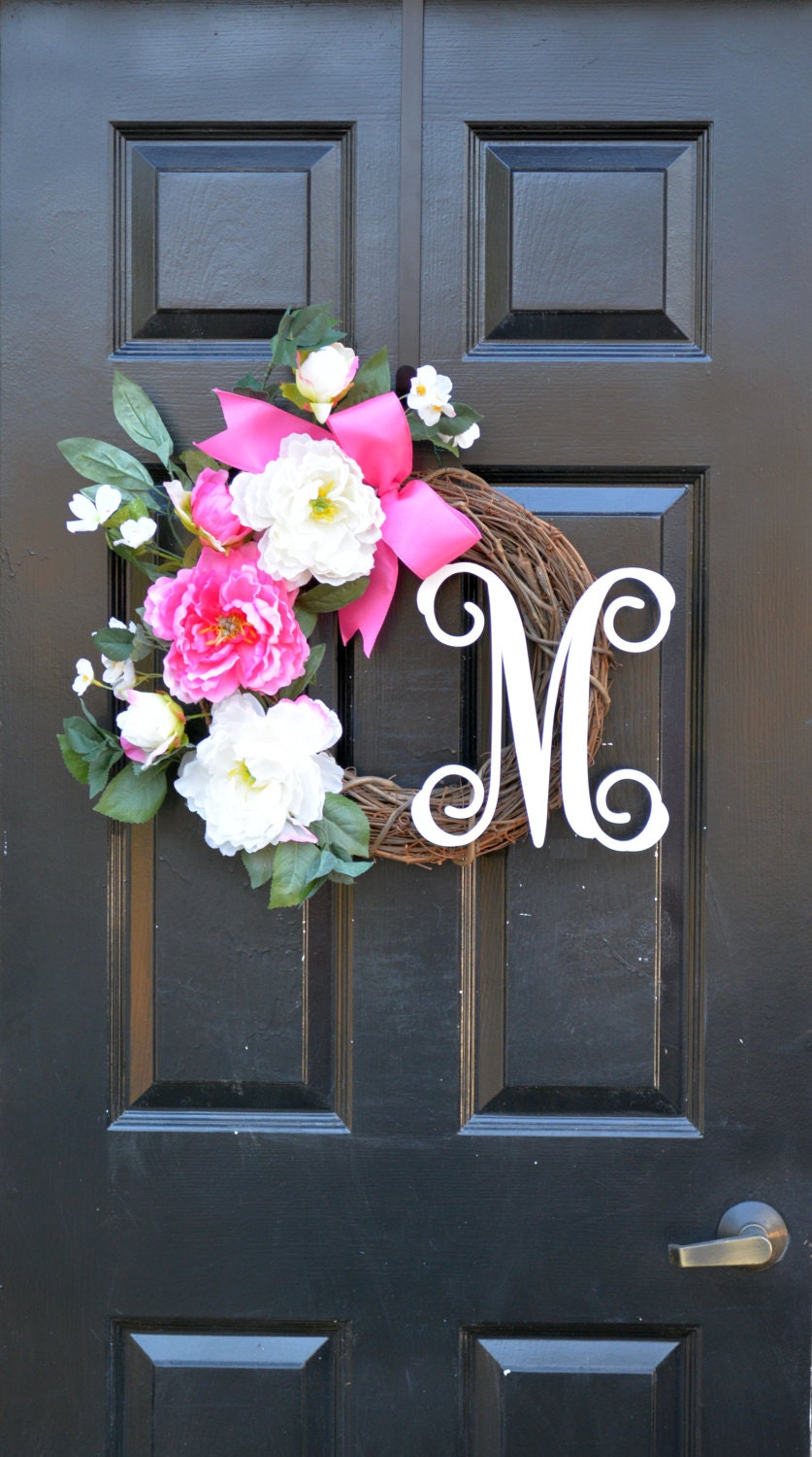 Monogram Peony Spring Wreath- Peony Wreath- Door Wreath- Monogram ...