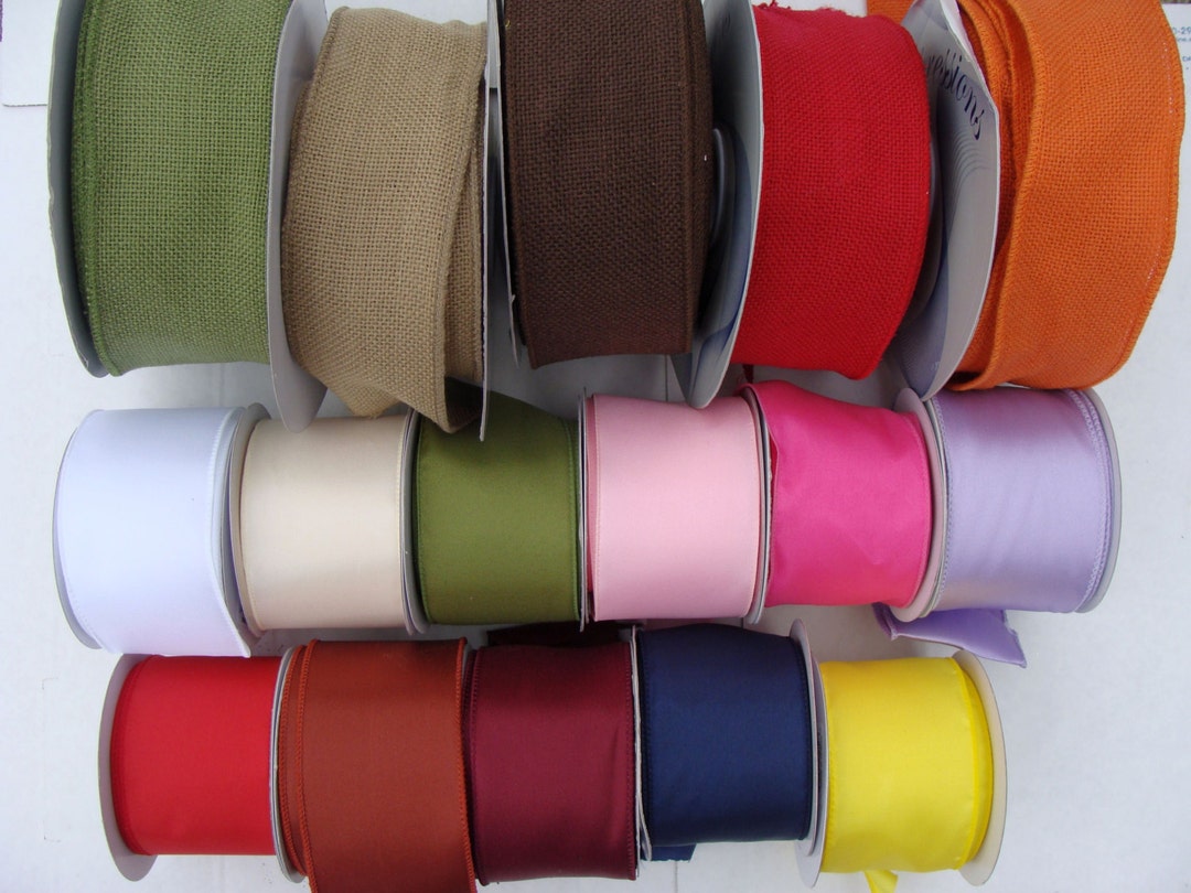 2.5 Inch Wired Satin or Burlap Ribbon by the Yard, Burlap Bows, Wreath ...