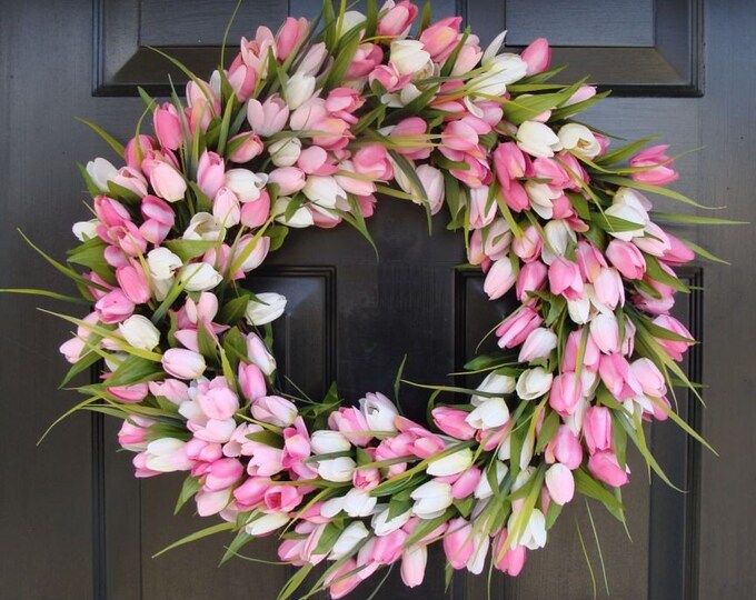 Spring Wreath- Large Pink Mini Tulip Spring Wreath- 24 Inch Wreath ...