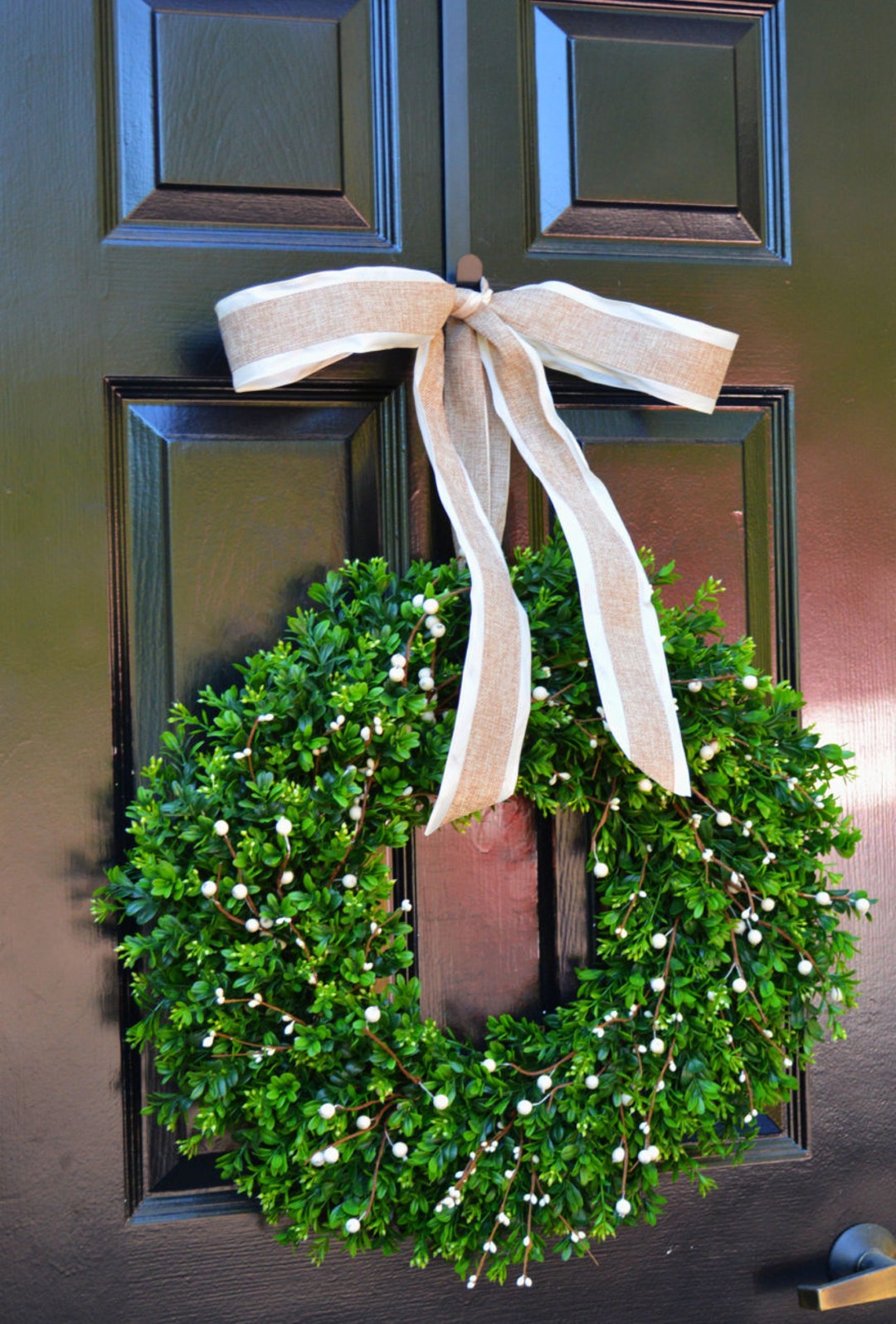 Boxwood Berry Wreath- Cream Berry Wreath, Year Round Wreaths, Wedding ...