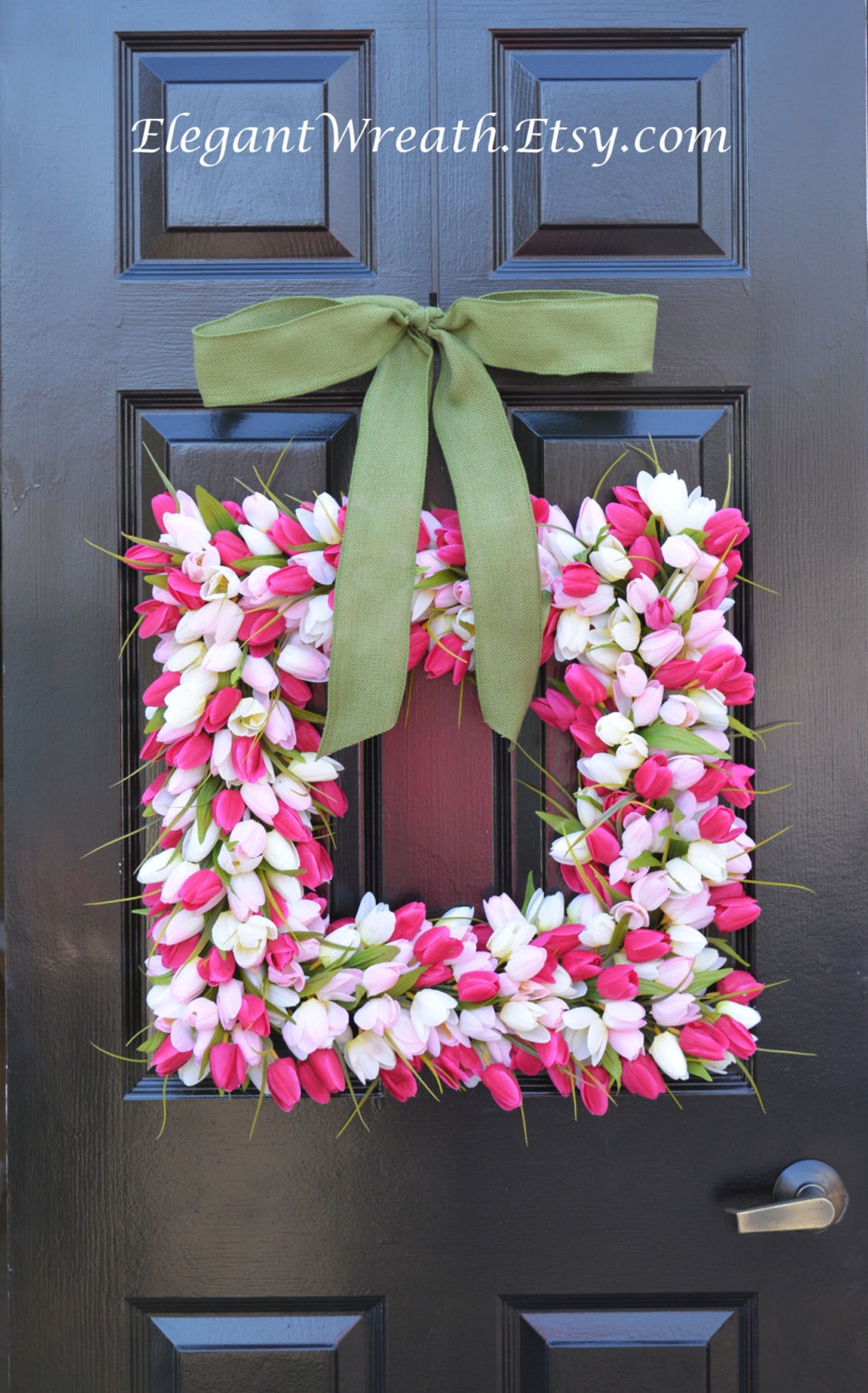 Pink Tulip Square Spring Wreath- Door Wreath- Easter Wreath- Tulip ...