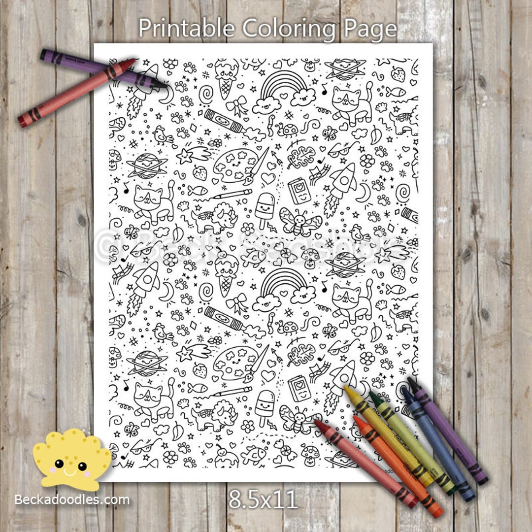 Doodles Coloring Page, Printable Coloring Sheet for Kids, Girls, Boys ...