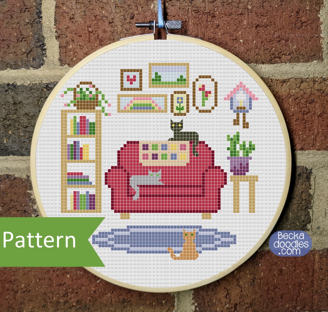 Cat Room Cross Stitch Pattern, Sewing Pattern, Embroidery Design, Cat ...