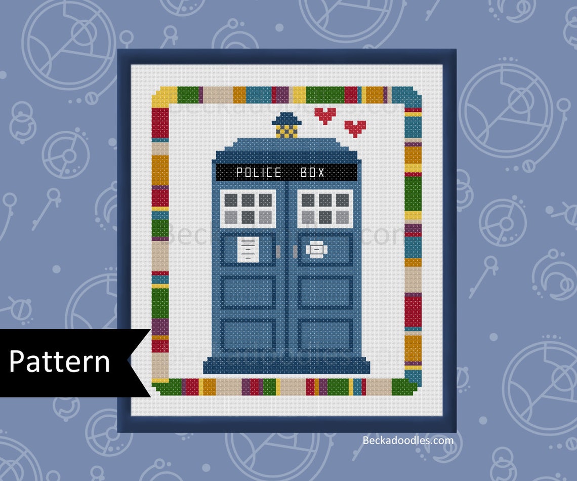 Tardis With Scarf Border Cross Stitch Pattern (printable/digital ...