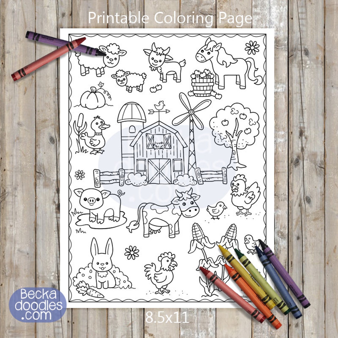 PRINTABLE Farm Coloring Page Digital Download Hand-drawn - Etsy