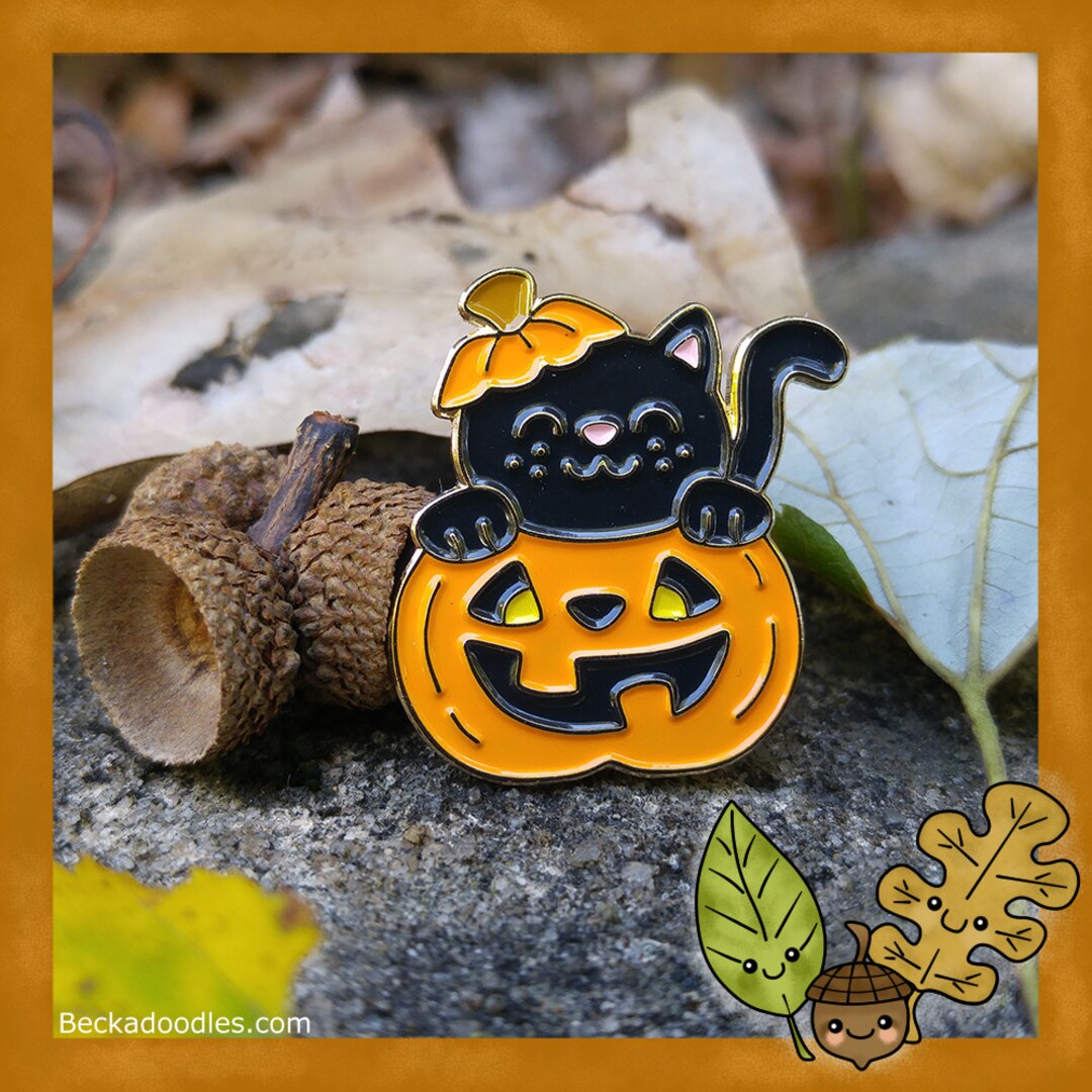 Halloween Pumpkin Cat Enamel Lapel Pin - Etsy