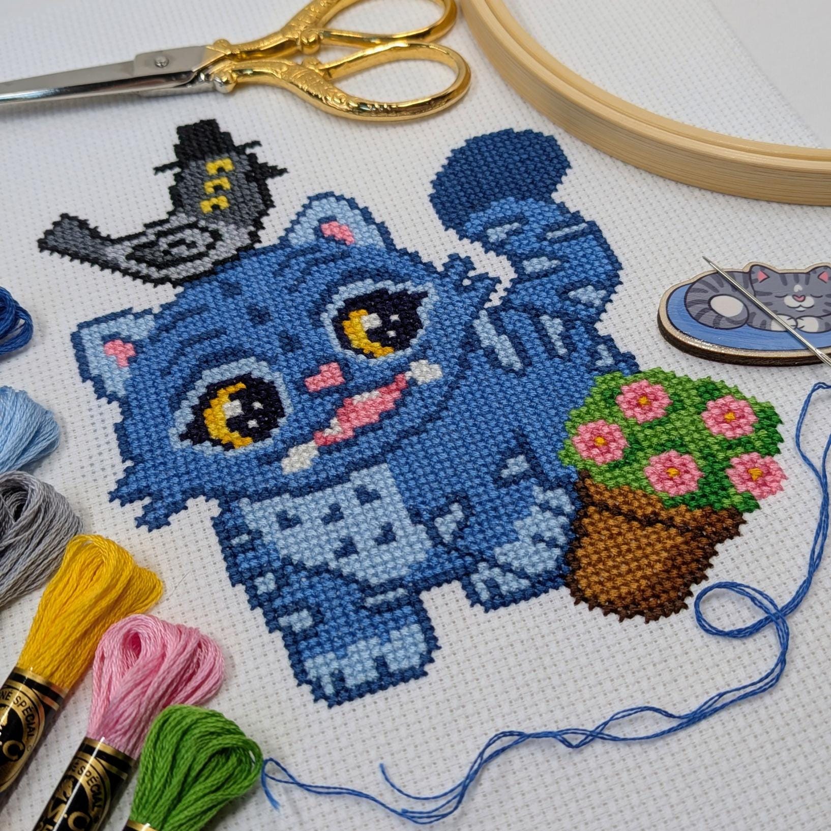Derpy Cat Flower Pot Cross Stitch Pattern: K-pop Embroidery (printable ...