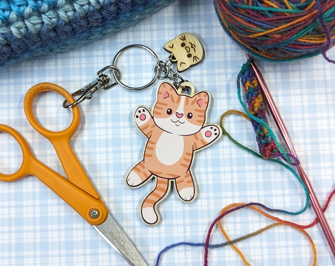 Orange Cat Keychain. Wooden Keyring. Animal Keychain. Eco-friendly Gift ...