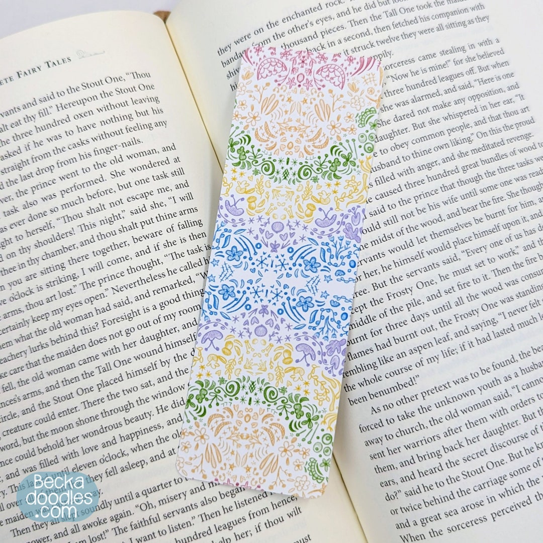 Rainbow Doodles Bookmark: Artsy Paper Bookmark for Book Lovers - Etsy