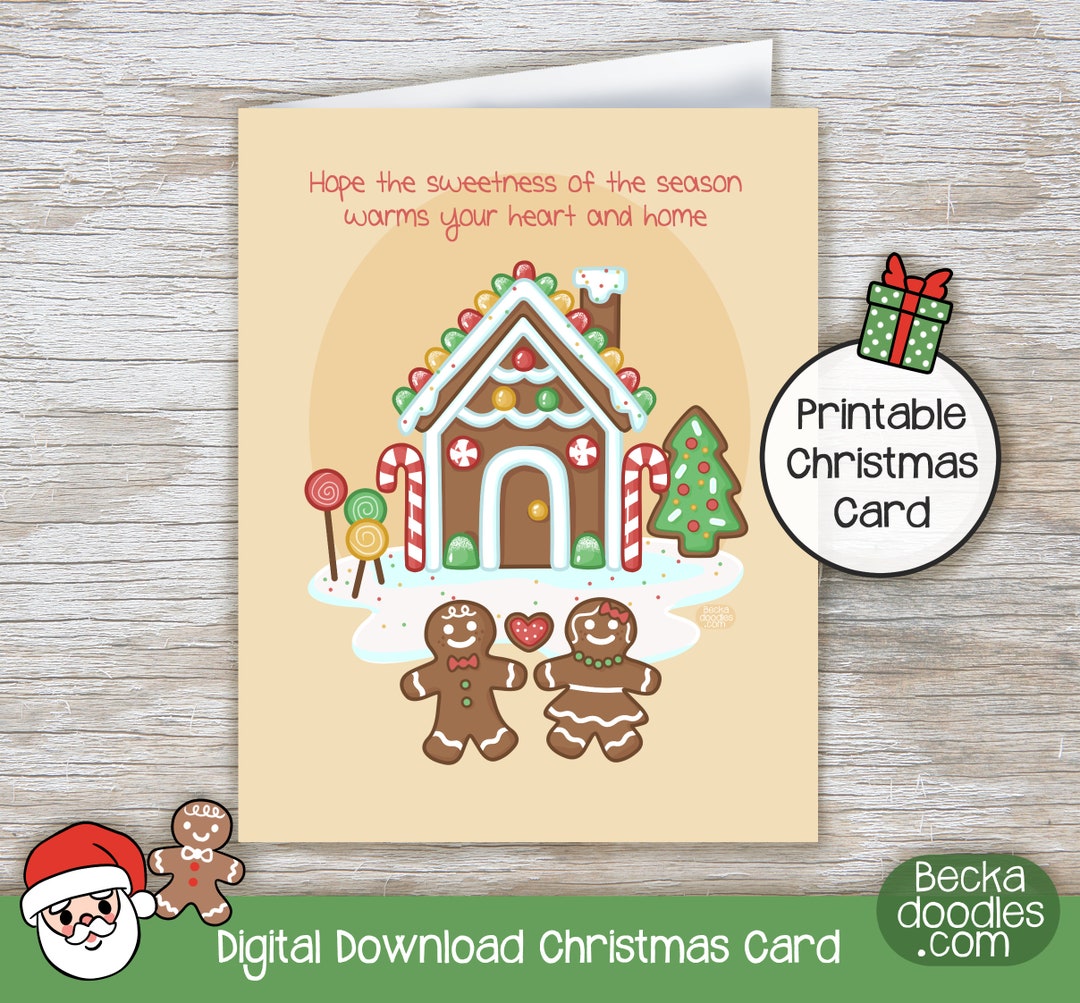 PRINTABLE Christmas Card - Gingerbread House Card - Holiday Greeting ...
