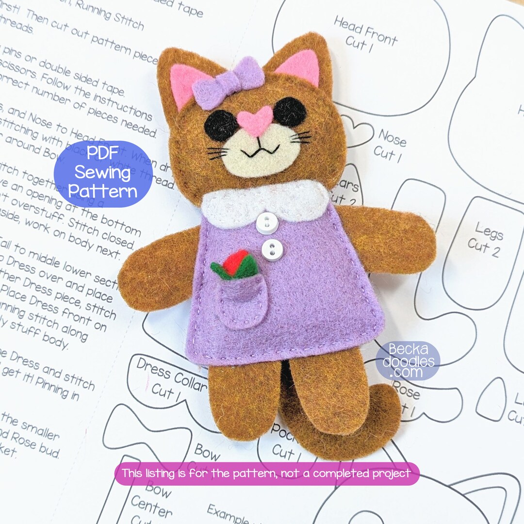 DIY Little Kitty Dolly PDF Pattern - Cat Felt Craft Pattern - Sewing ...