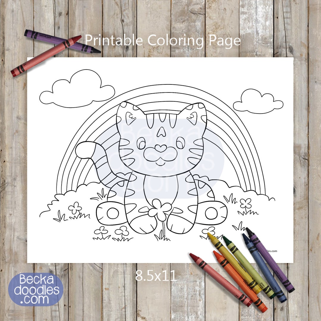 PRINTABLE Rainbow Kitty Coloring Page, Digital Download, Mrs Leo ...
