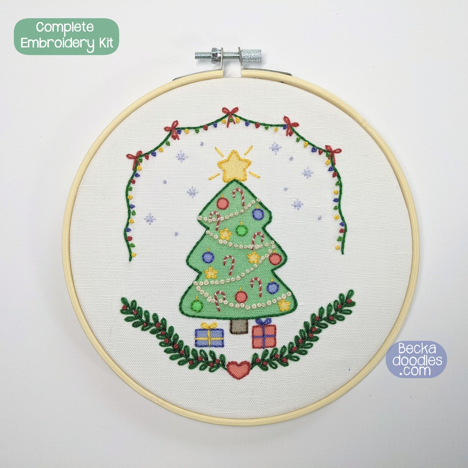 Christmas Tree Printed Embroidery Kit Complete Sewing Kit - Etsy