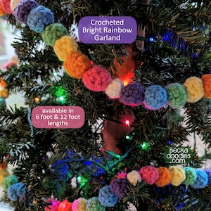 Bright Rainbow Crocheted Garland, Handmade Yarn Garland for Holiday or ...
