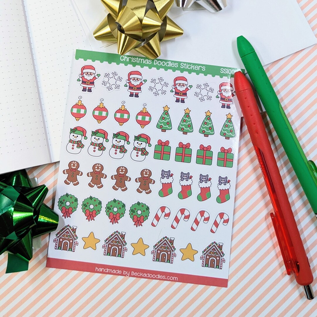 Christmas Doodle Stickers Holiday Stickers Planner Sticker Sheets - Etsy