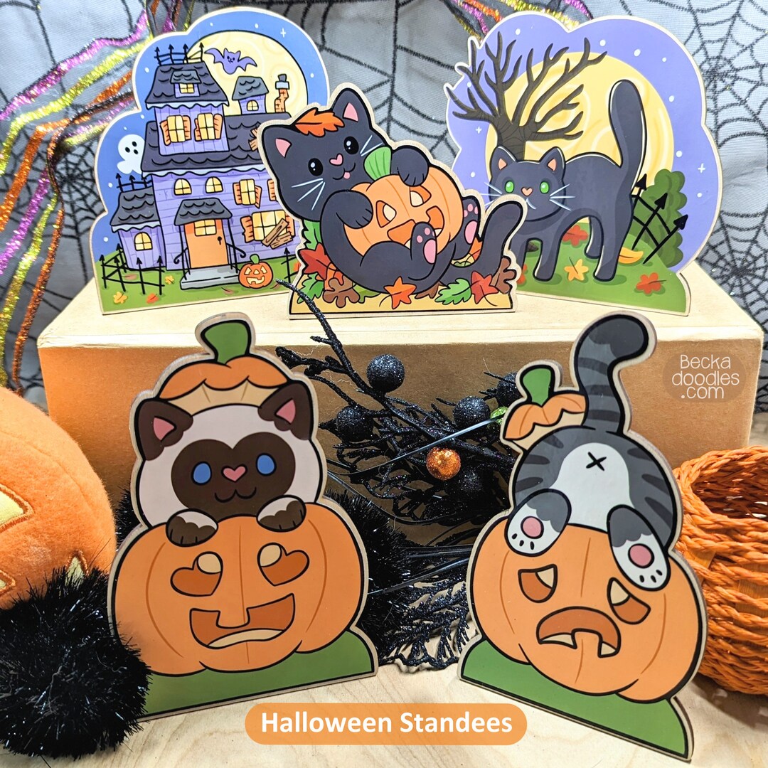 Halloween Standee Decorations Featuring Cats, Pumpkins, Haunted House ...