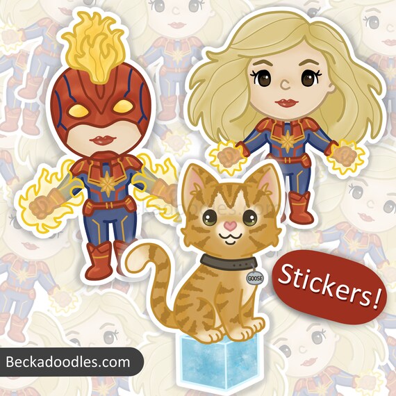 Captain Marvel Stickers | Etsy