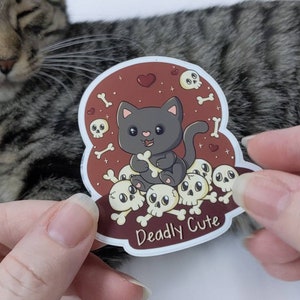Deadly Cute Cat Vinyl Sticker, Cat Lovers Sticker, Planner Sticker ...