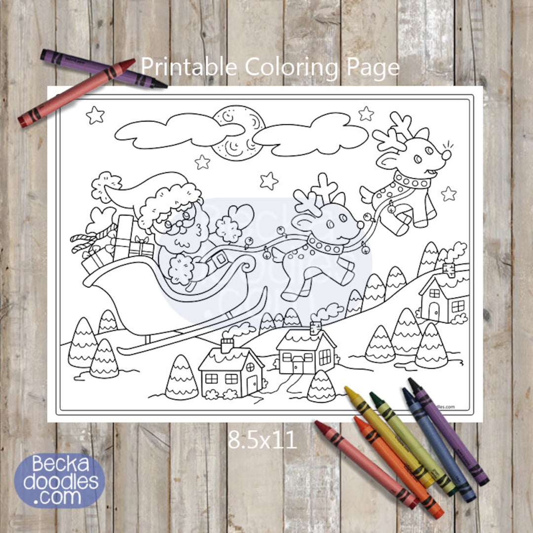 PRINTABLE Santa Sleigh Ride Coloring Page - Coloring Sheet - Christmas ...