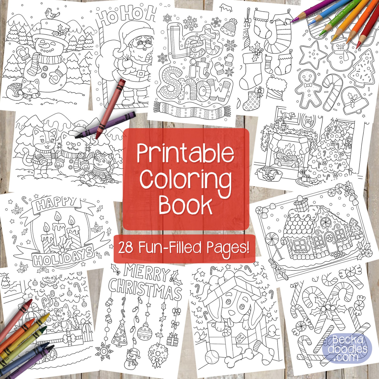 PRINTABLE Holly Jolly Christmas Coloring Book, Print and Color Cute ...