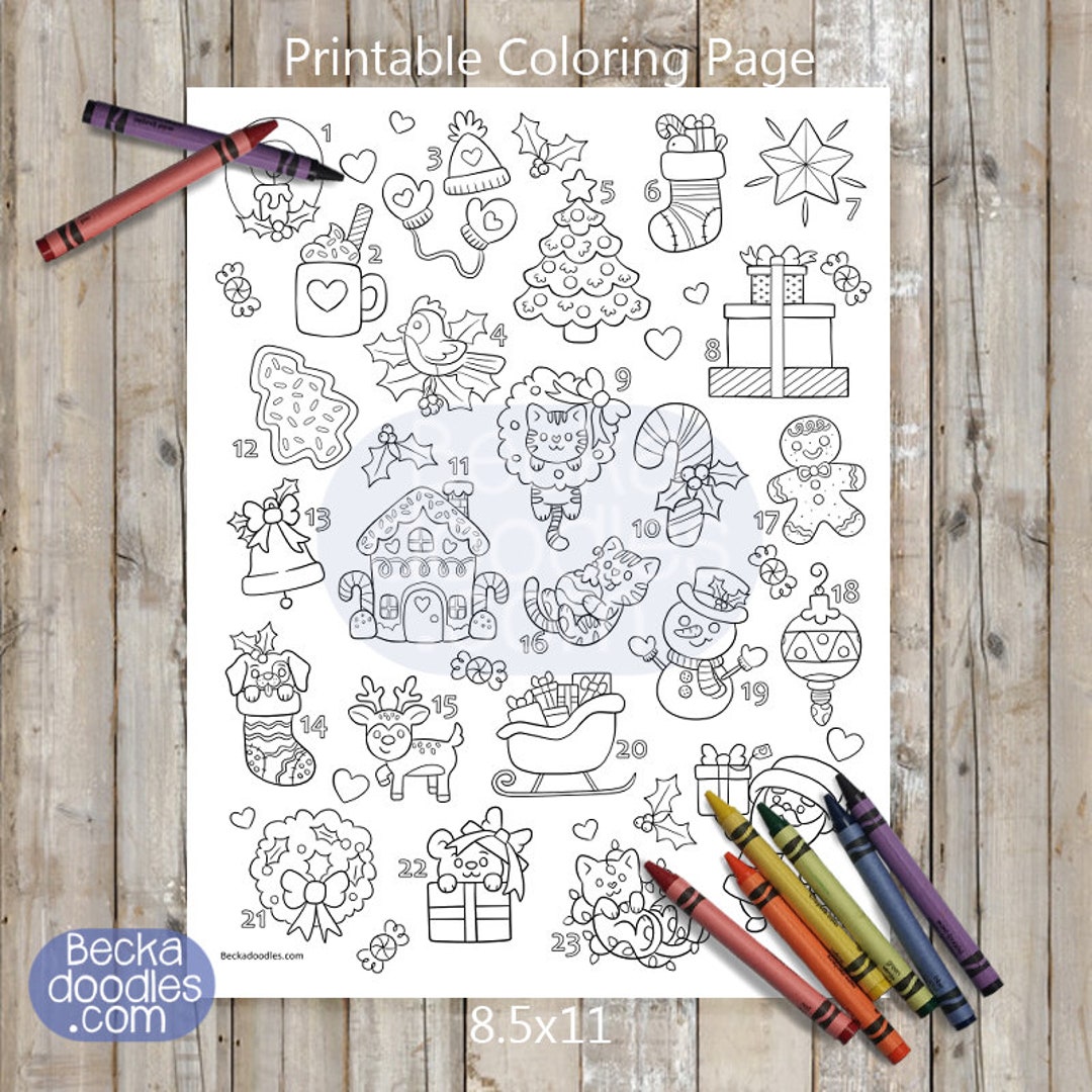 PRINTABLE Christmas Doodles Countdown Coloring Page - Digital Download ...