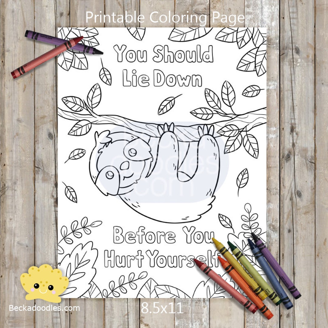 PRINTABLE Sloth Coloring Page, Digital Download, Hand-drawn Coloring ...