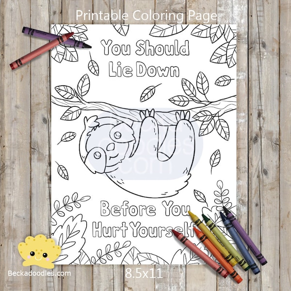 Sloth Coloring Pages - Etsy