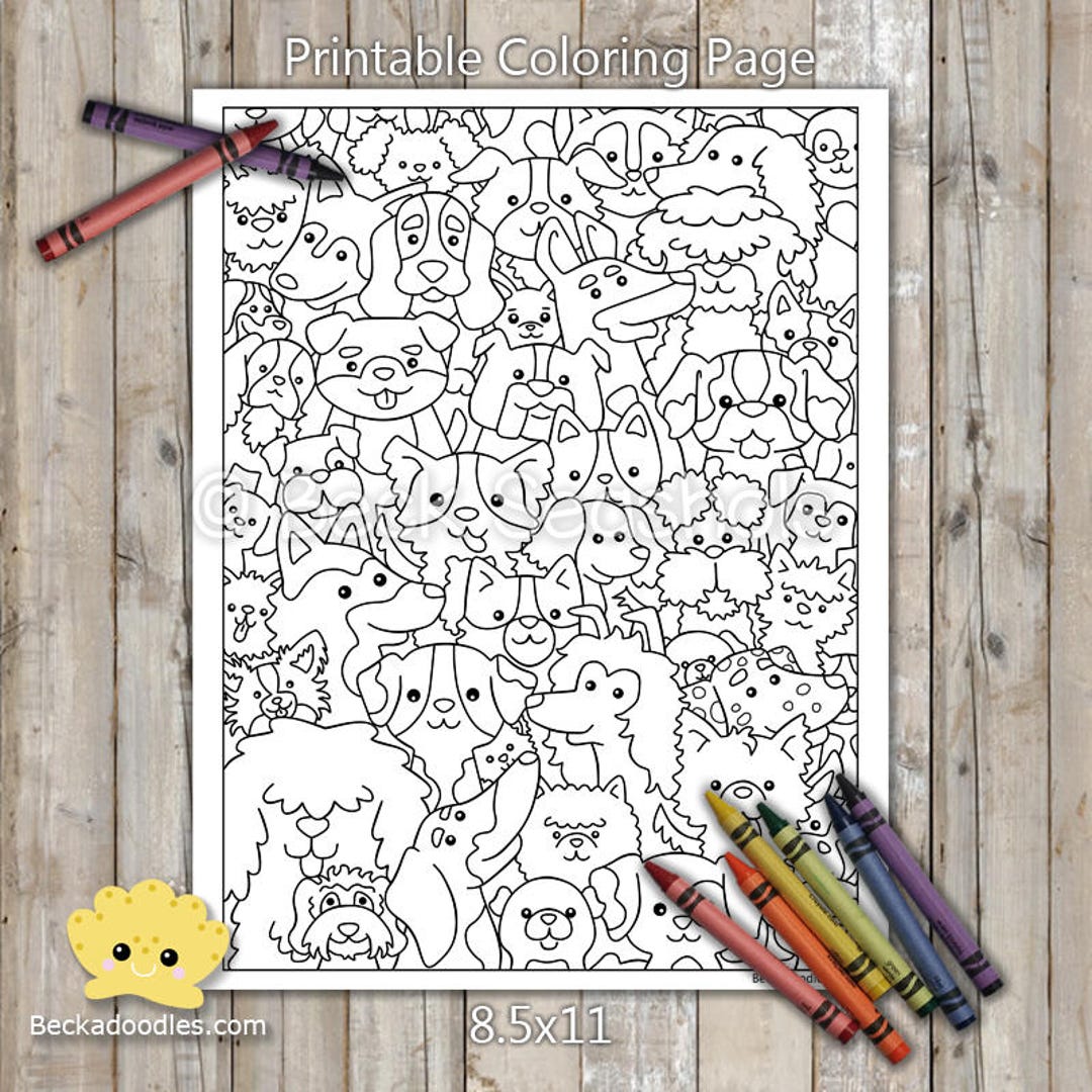 PRINTABLE Cute Puppy Dogs Coloring Page, Digital Download, Hand-drawn ...