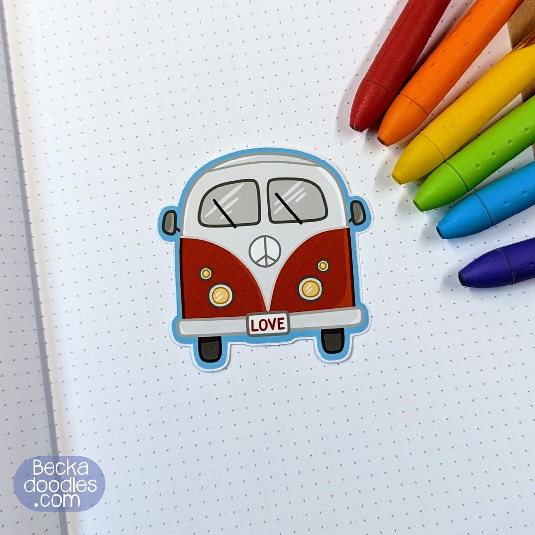 S1104 VW Love Bus Vinyl Sticker, Planner Sticker, Sticker Lovers, Vinyl ...