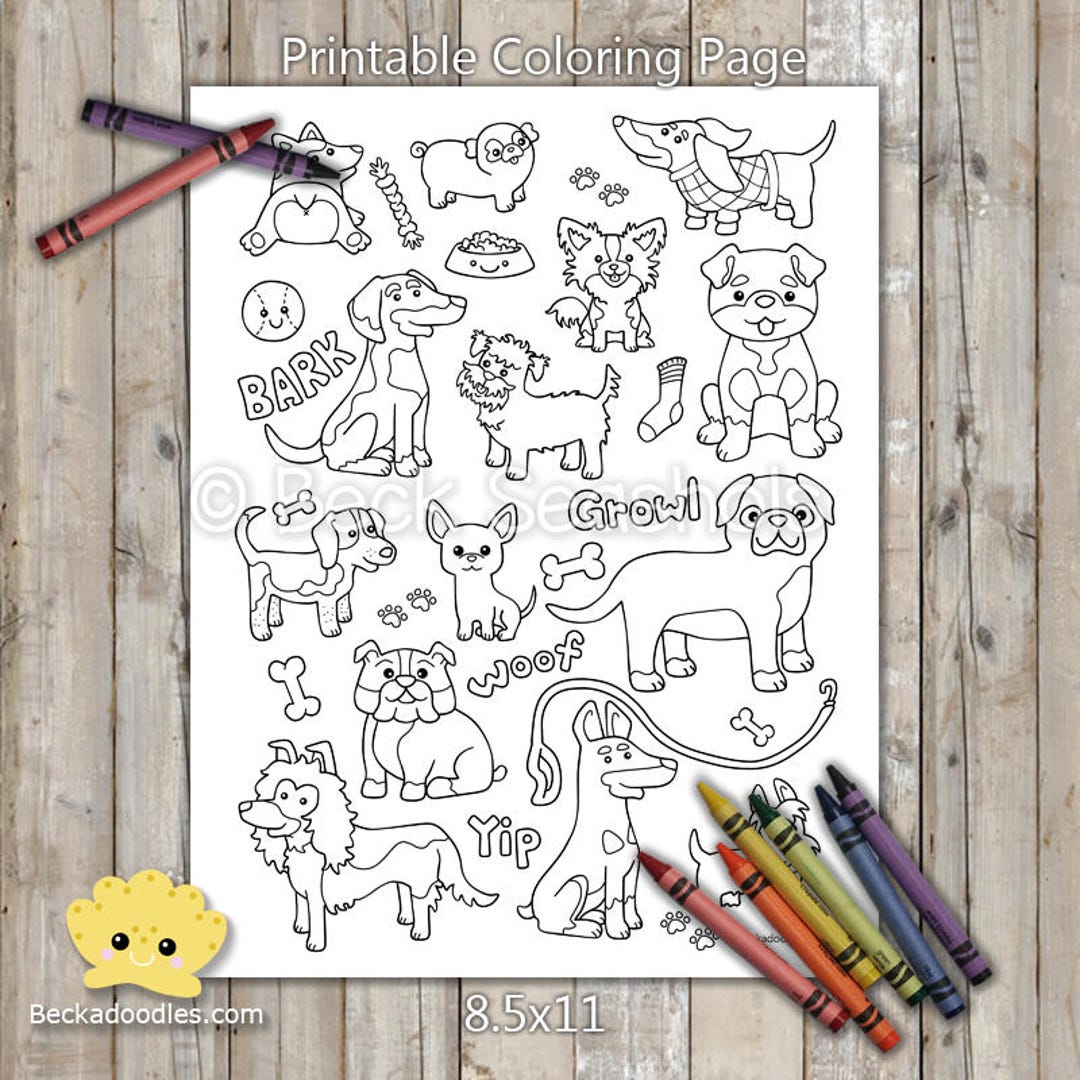 PRINTABLE Playful Pups Coloring Page, Digital Download, Hand-drawn ...