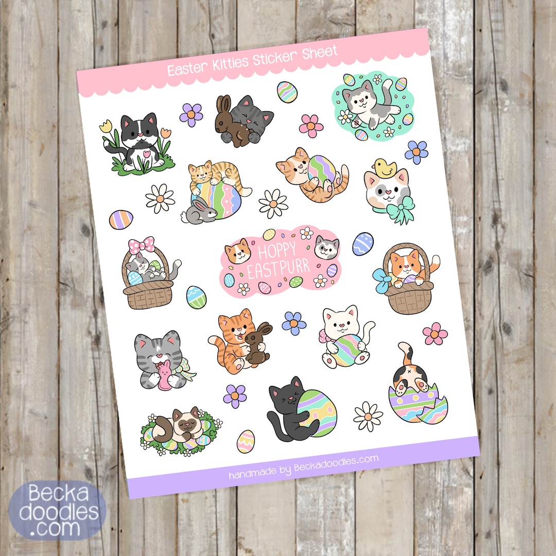 Easter Cat Sticker Sheet, Planner Stickers - Etsy