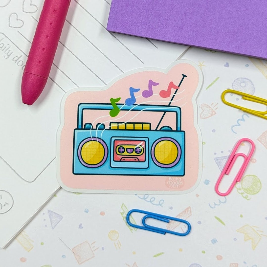 S1107 Retro Blue Boom Box Vinyl Sticker, 80s Stickers, 1980s Radio ...
