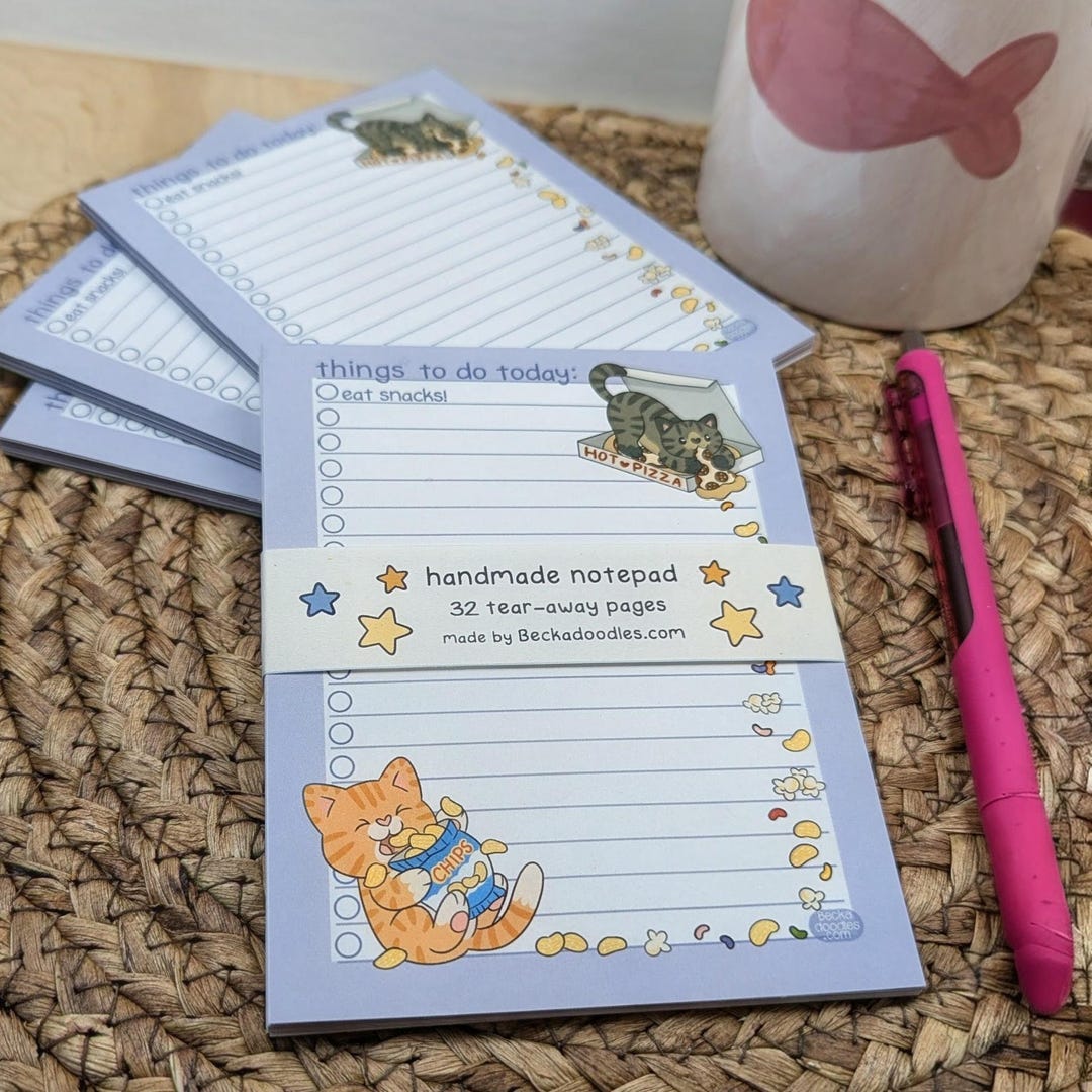 Eat Snacks to Do List Handmade Notepad: Cats Eating Snacks Memo Pad - Etsy
