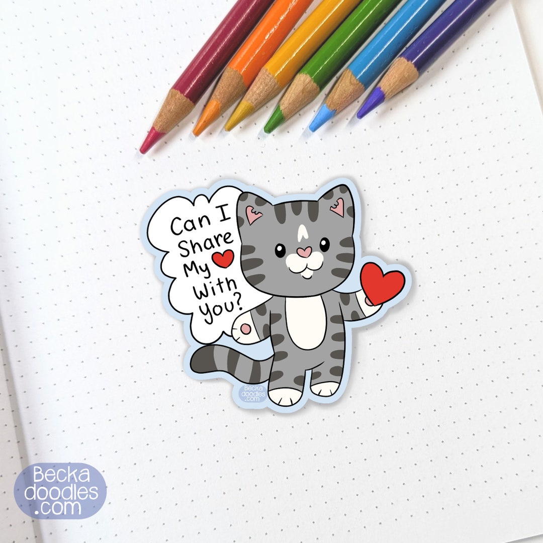 Share My Heart Cat Vinyl Sticker, Planner Sticker, Sticker Lover, Vinyl ...