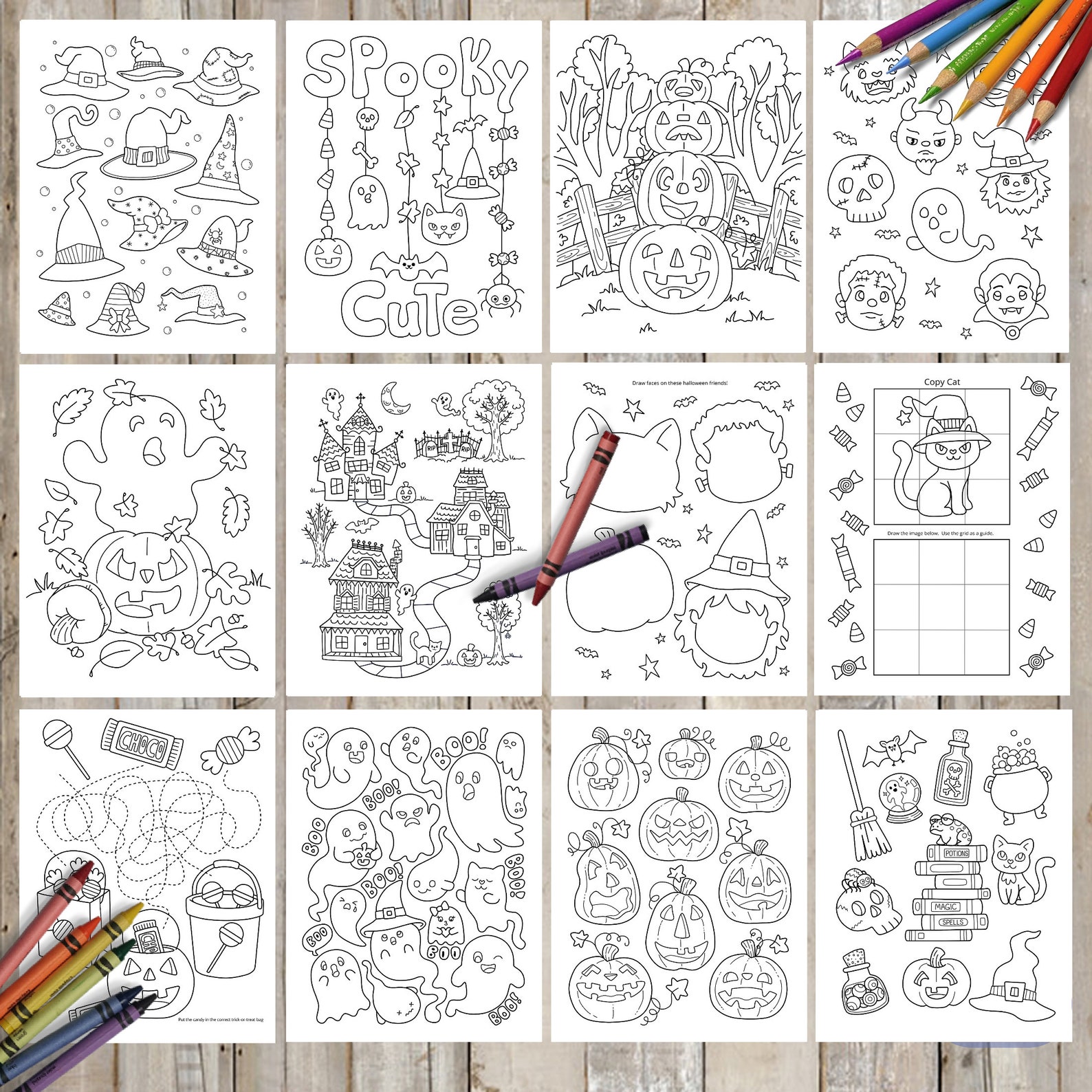 PRINTABLE Spooky Cute Halloween Coloring Book Print and Color - Etsy