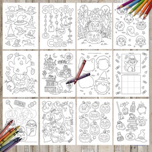 Printable Spooky Cute Halloween Coloring Book, Print and Color Digital ...