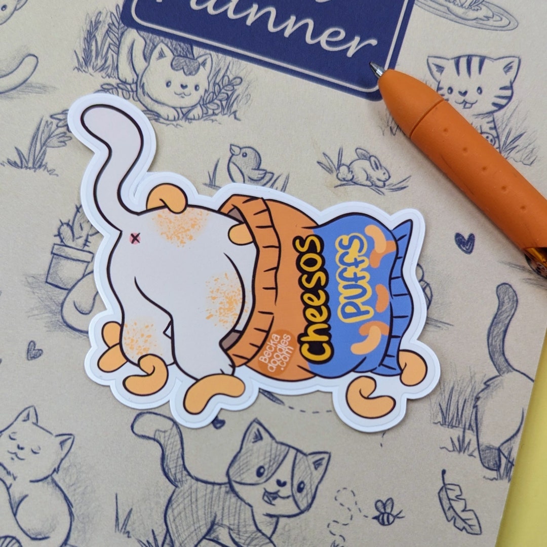 S1145 Cheesy Puff Cat Vinyl Sticker, 3 Inch Decal Sticker Perfect for ...