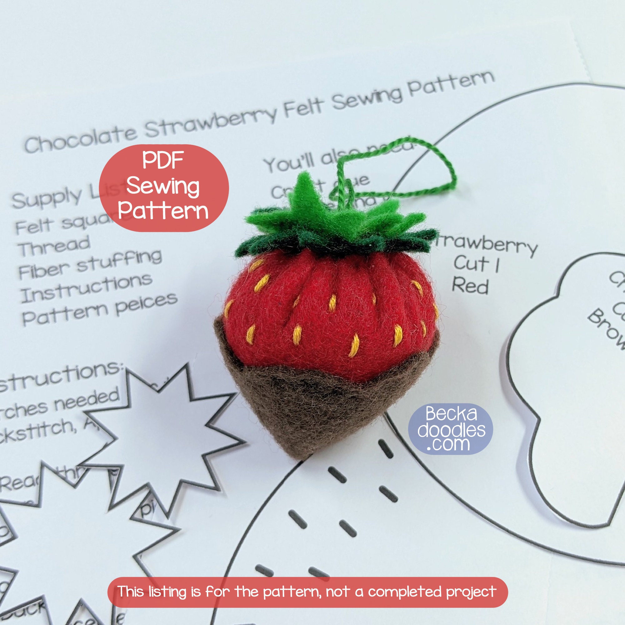 DIY Chocolate Covered Strawberry Felt Ornament PDF Pattern - Etsy