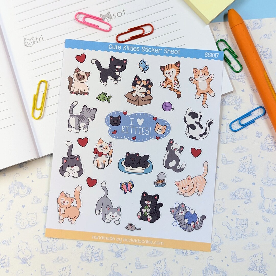 SS1017 Cute Kitties Sticker Sheet, Planner Stickers, Calendar Stickers ...