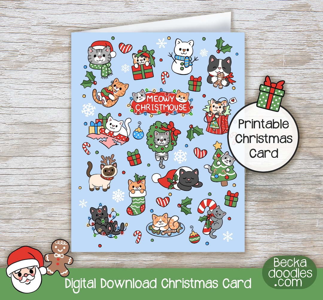 PRINTABLE Christmas Card - Meowy Christmouse - Holiday Greeting Card ...