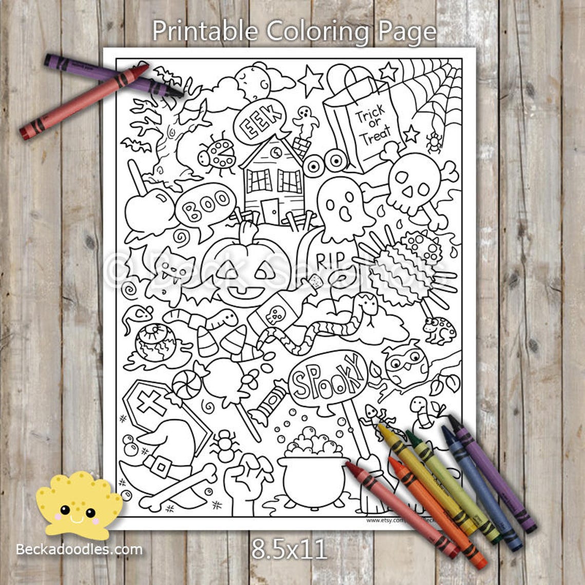 PRINTABLE Halloween Doodles Coloring Page Digital Download | Etsy