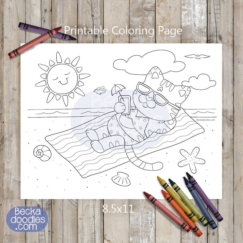 PRINTABLE Sunbathing Kitty Coloring Page Digital Download - Etsy