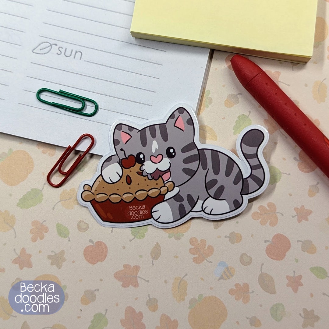 S1117 Pie Eating Cat Vinyl Sticker, Planner Sticker, Sticker Lover ...