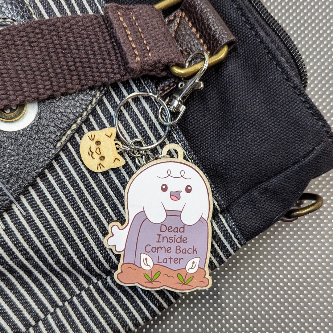 Dead Inside Ghost Wooden Keychain, Wooden Ghost Keyring for Halloween ...
