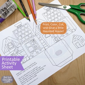 Haunted House Paper Craft: Halloween Coloring Page (digital Download ...