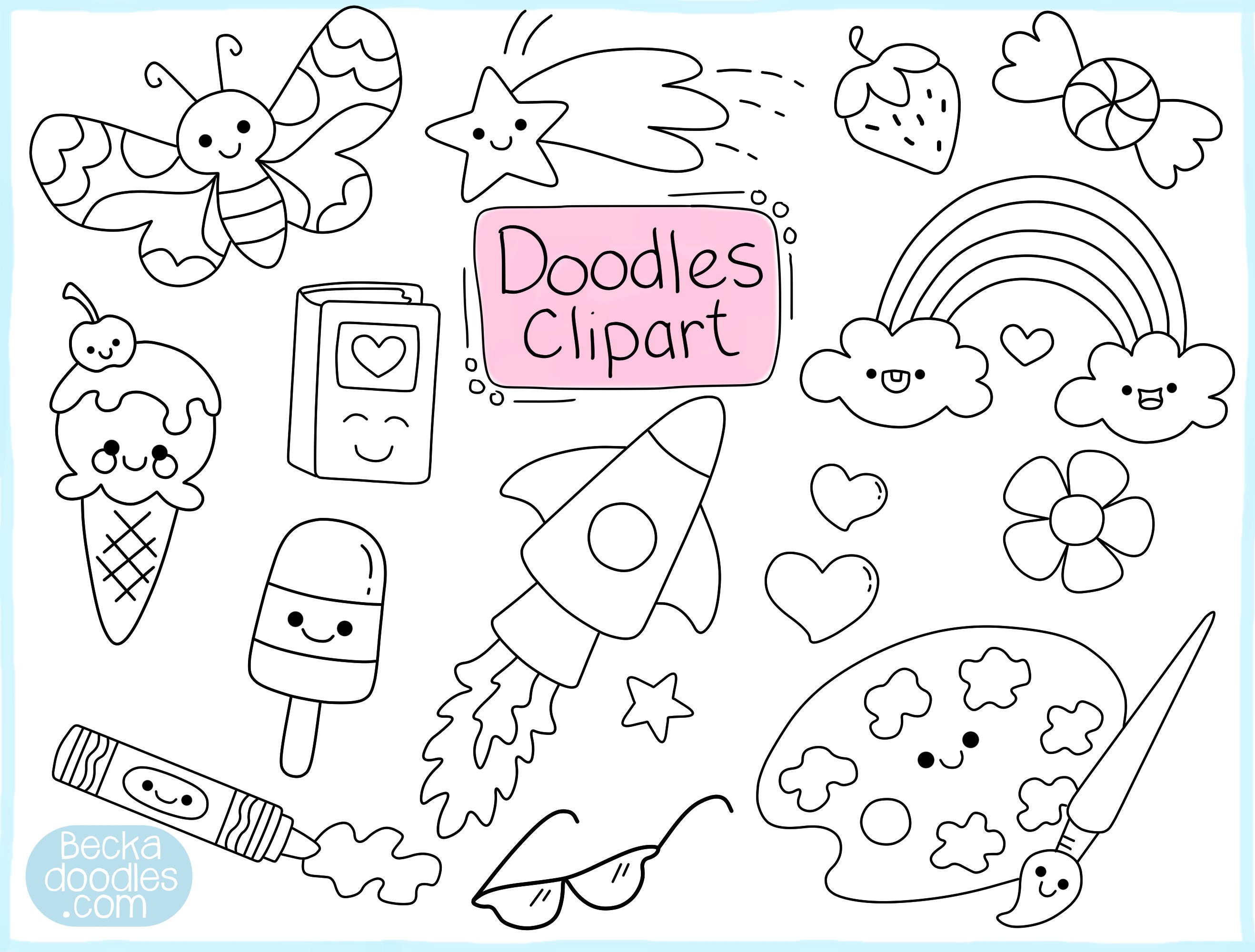 CLIP ART Doodles Clip Art Digital Stamps Icons - Etsy