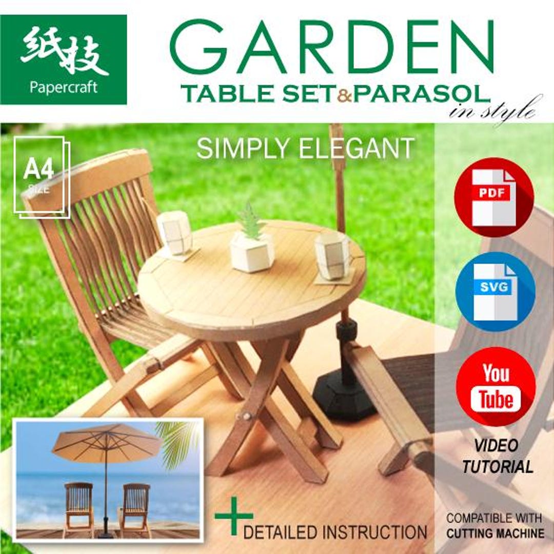 Miniature Table Set, Parasol, Furniture, Dollhouse, Papercraft, House ...