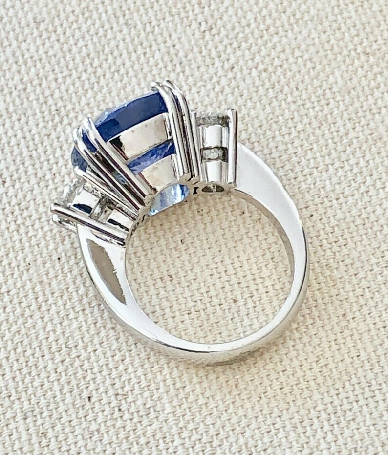 Luxurious Blue Cushion CZ Stone Ring, Three Stone Engagement Ring ...