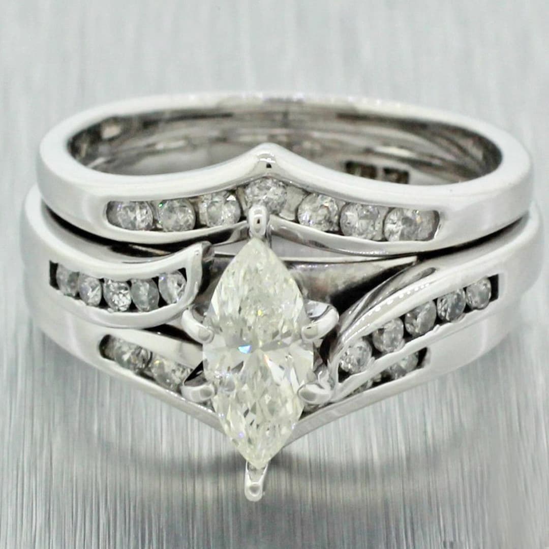 Woman's Trio Ring Set, Marquise Cut Moissanite Diamond Ring Set ...